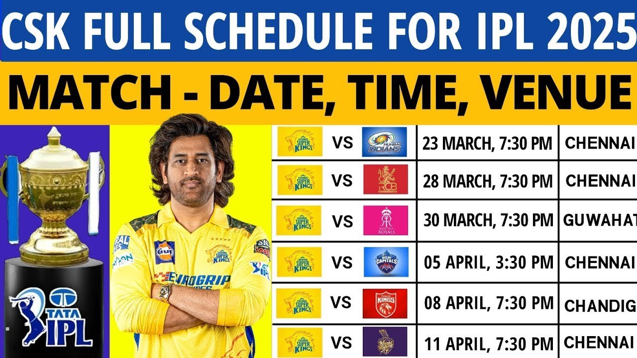 Csk Full Schedule for IPL 2025। CSK Match Schedule 2025 | CSK Schedule ...