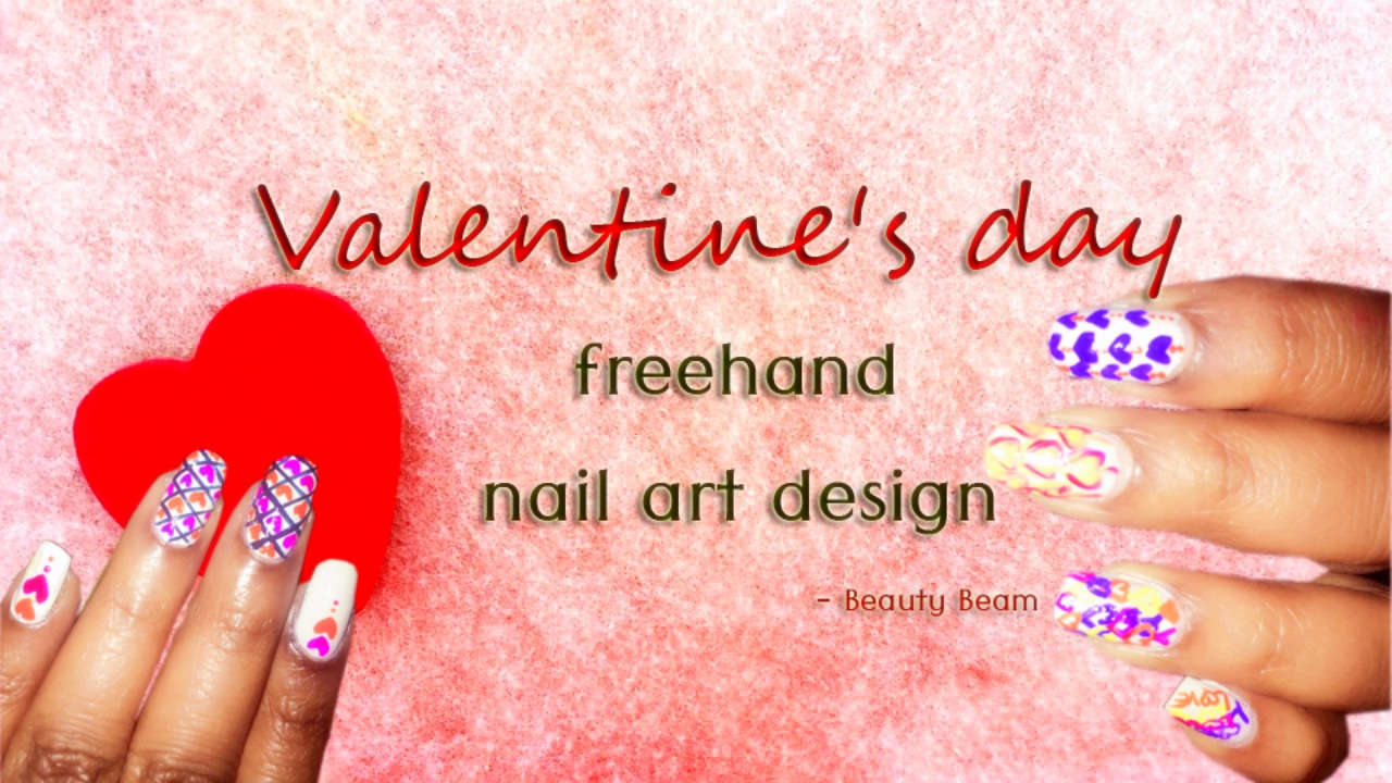Easy Valentines day freehand nail art design - nail art designs step by ...