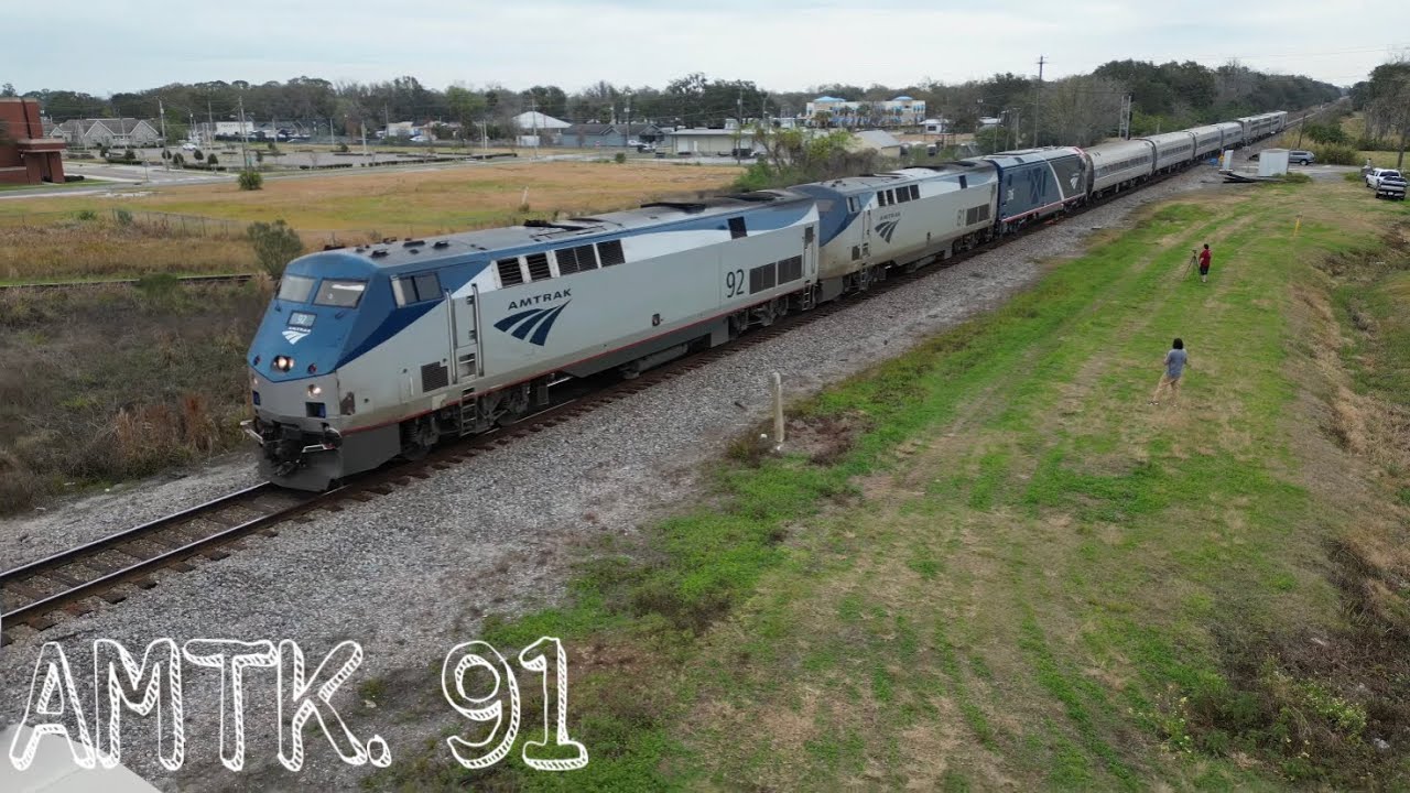 Amtrak 91 in Plant City, FL (Ft. ALC-42 316 + Union Pacific, and C40-9W 9025) - YouTube