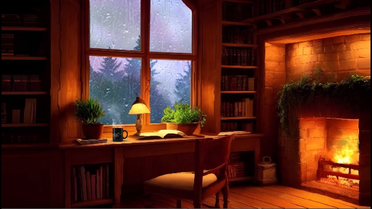Cozy Cabin ambience | Cozy study room ambience | Cozy cabin rain and ...