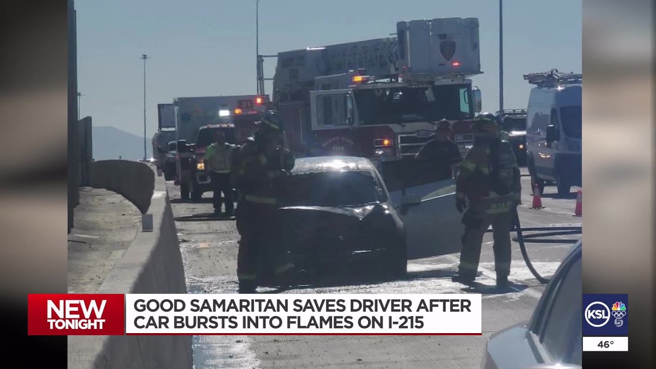 Good Samaritan Saves Driver After Car Bursts Into Flames On I 215 Youtube