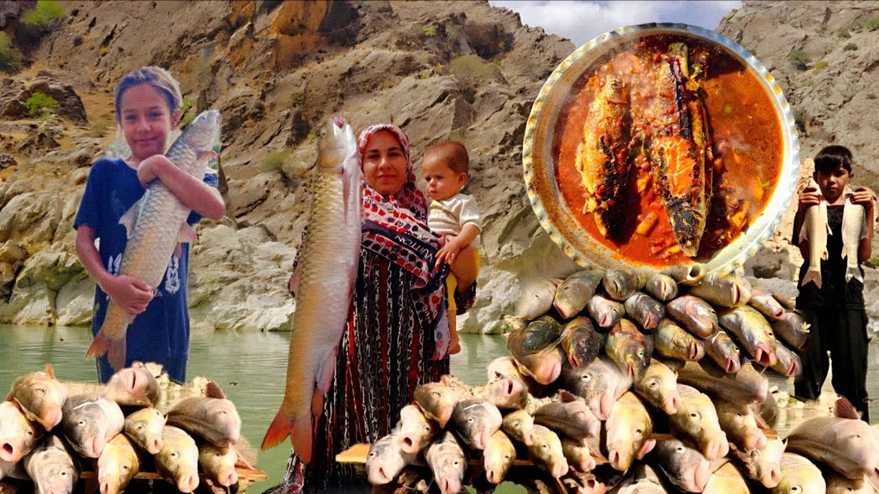 Exciting fishing in a mountain🐟 river and cooking fish in a traditional ...