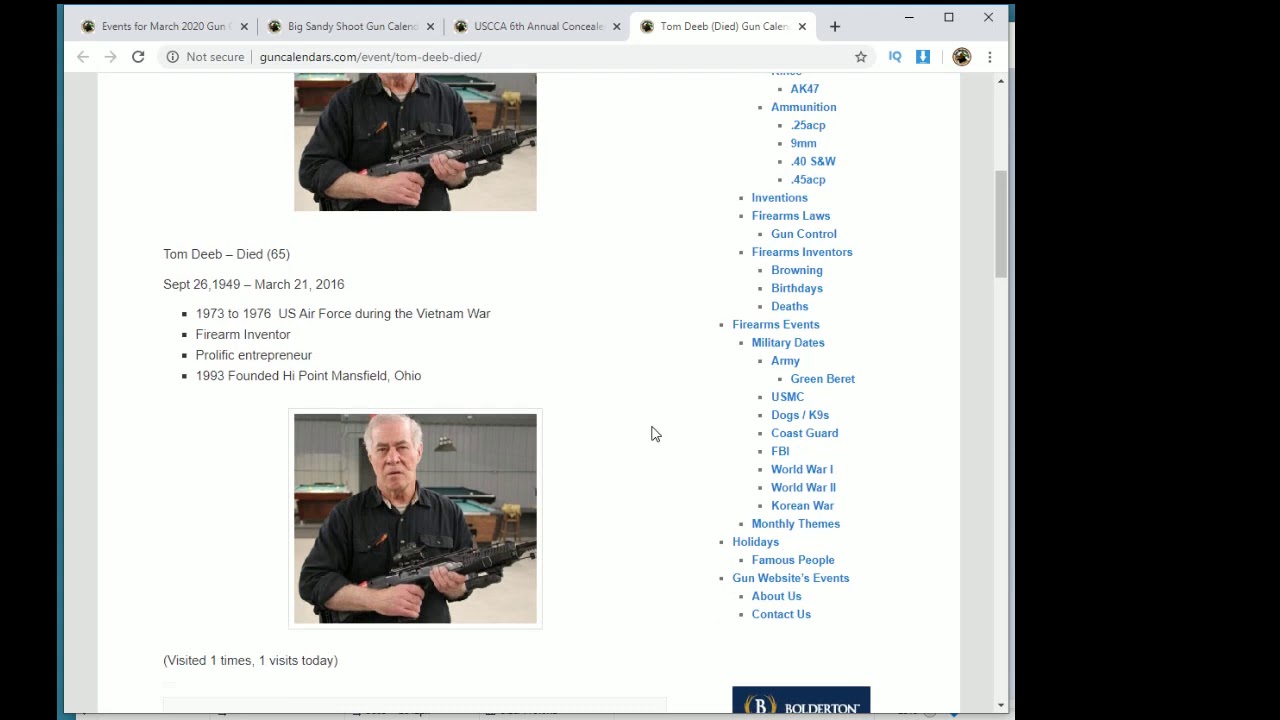 Tom Deeb March 20, 2020 - Firearm History at GunCalendars.com - YouTube