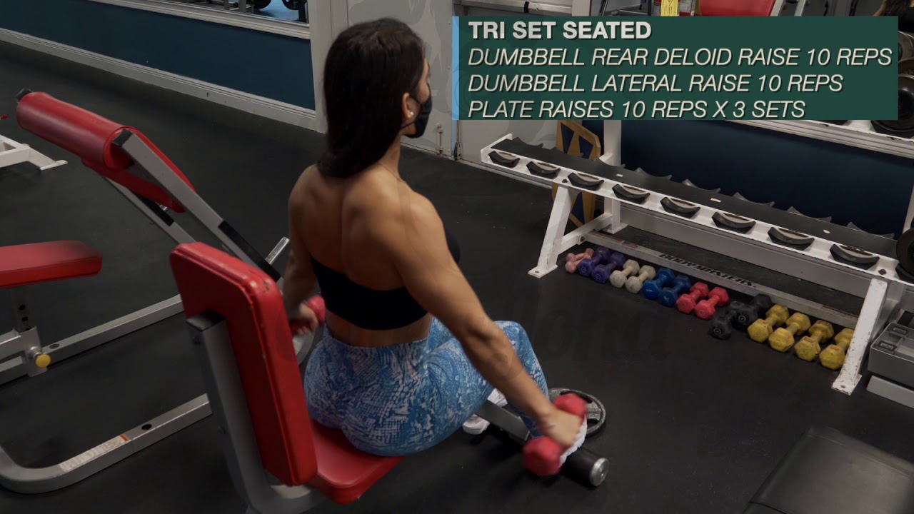 Tri-set: Seated Dumbbell Rear Deltoid Raise, Dumbbell Lateral Raise ...