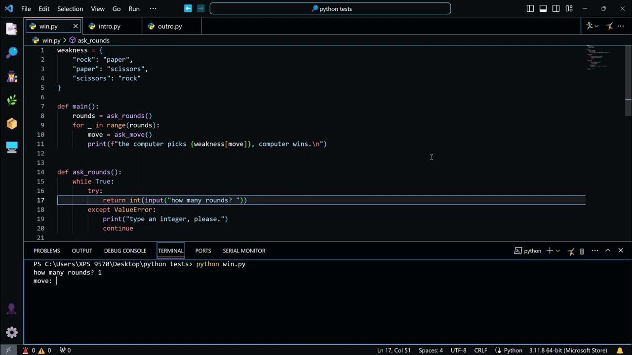 rock paper scissors program but computer always wins. - YouTube