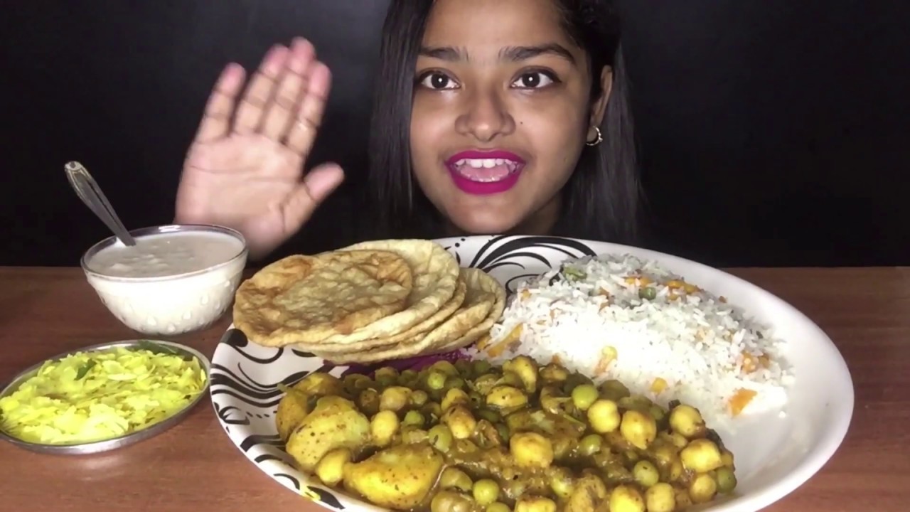 Chana (Chickpeas) Pulav, Puri with Kheer Eating, Indian Eating Show ...