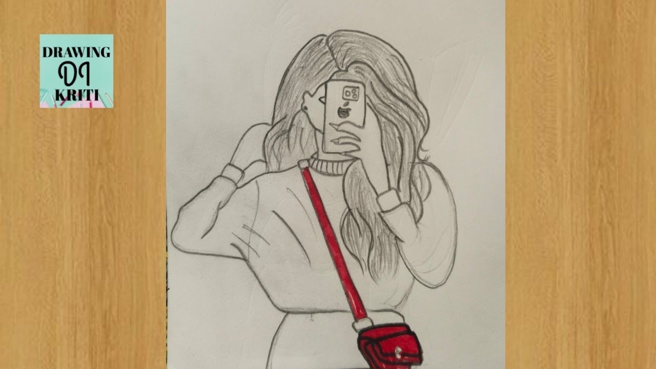 "Step-by-Step: How to Draw a Girl Taking a Selfie" ll Easy sketch for ...