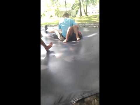 Two brothers fight on trampling
