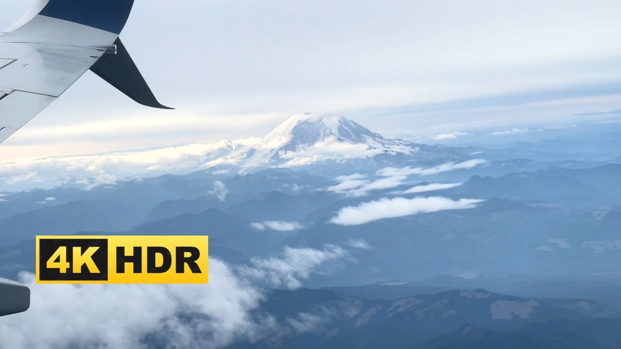 4K HDR | Relaxing Airplane Jet Engine Hum - Mt. Rainier View - YouTube