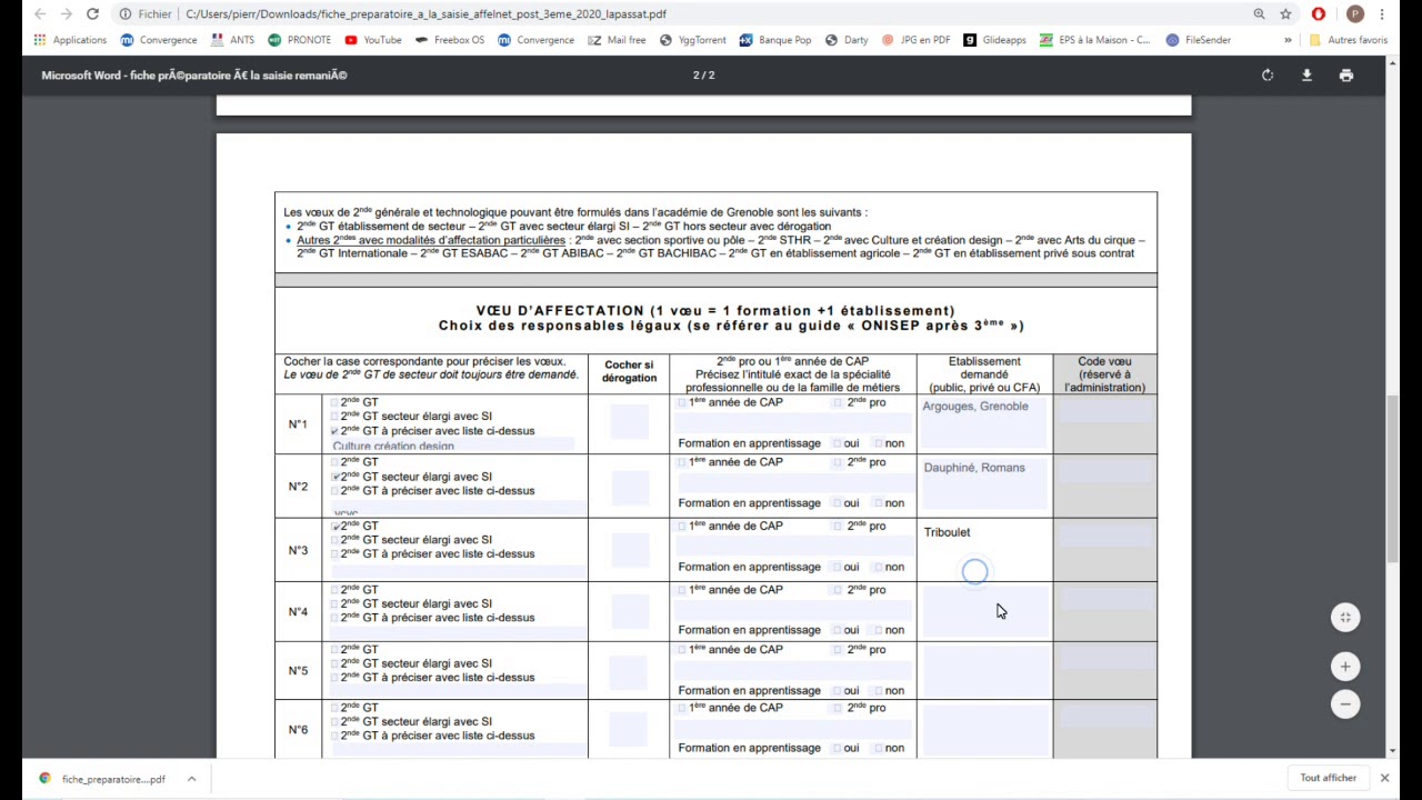 Fiche Préparatoire à la saisie - Procédure AFFELNET - YouTube