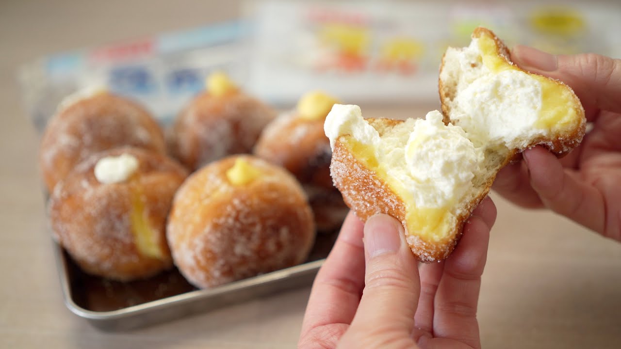 【妄想グルメ】ヤマザキ薄皮クリームパンそのまんまドーナツ Make donuts from Yamazaki thin crust cream ...