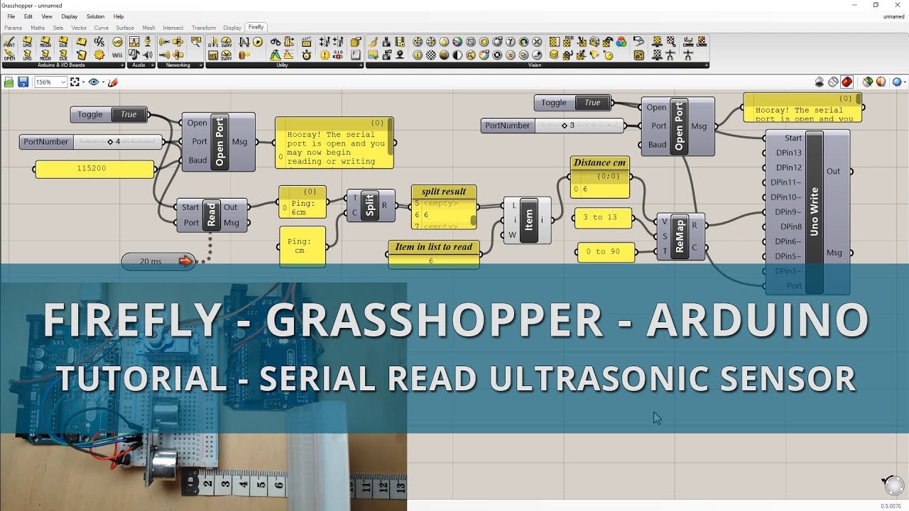 Firefly Grasshopper Arduino Tutorial Serial Read Ultrasonic Sensor Youtube