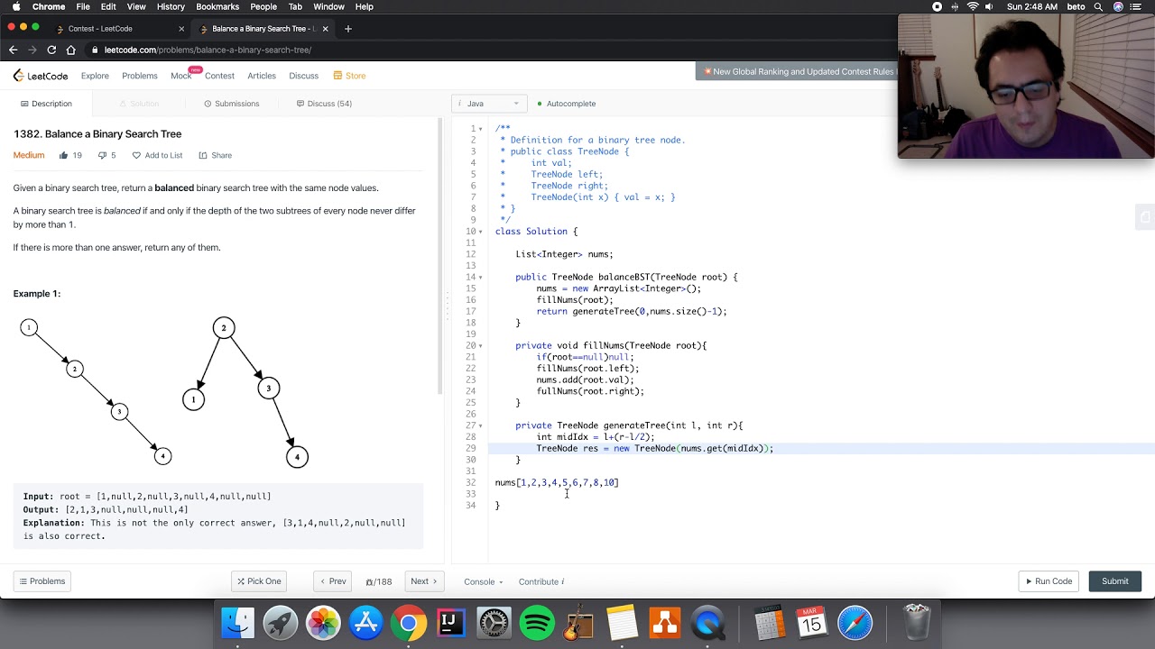 1382 Balance A Binary Search Tree Youtube