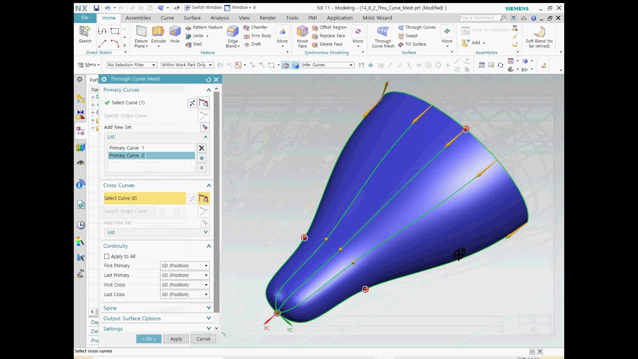 UG NX Through Curve Mesh 1 point 3 Edge - YouTube