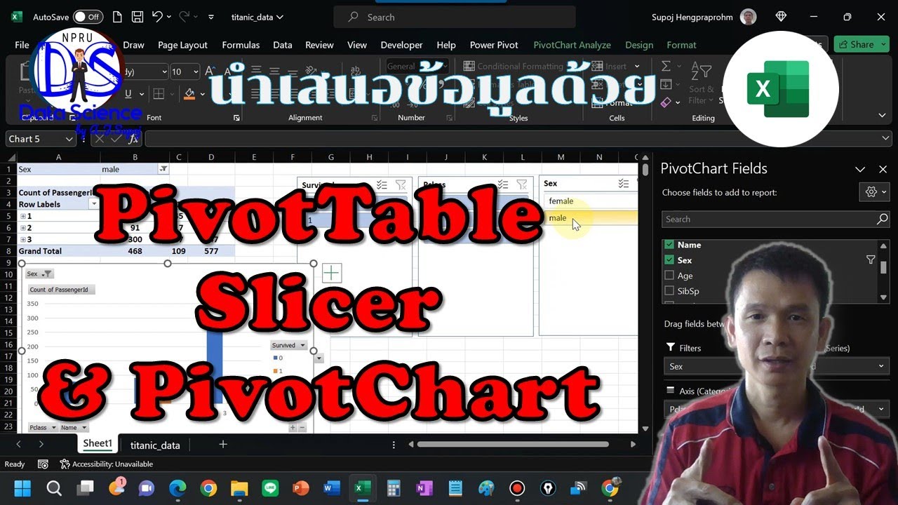 การสรุปข้อมูลด้วย Pivottable กรองข้อมูลโดย Slicer และนำเสนอข้อมูลด้วย 1069