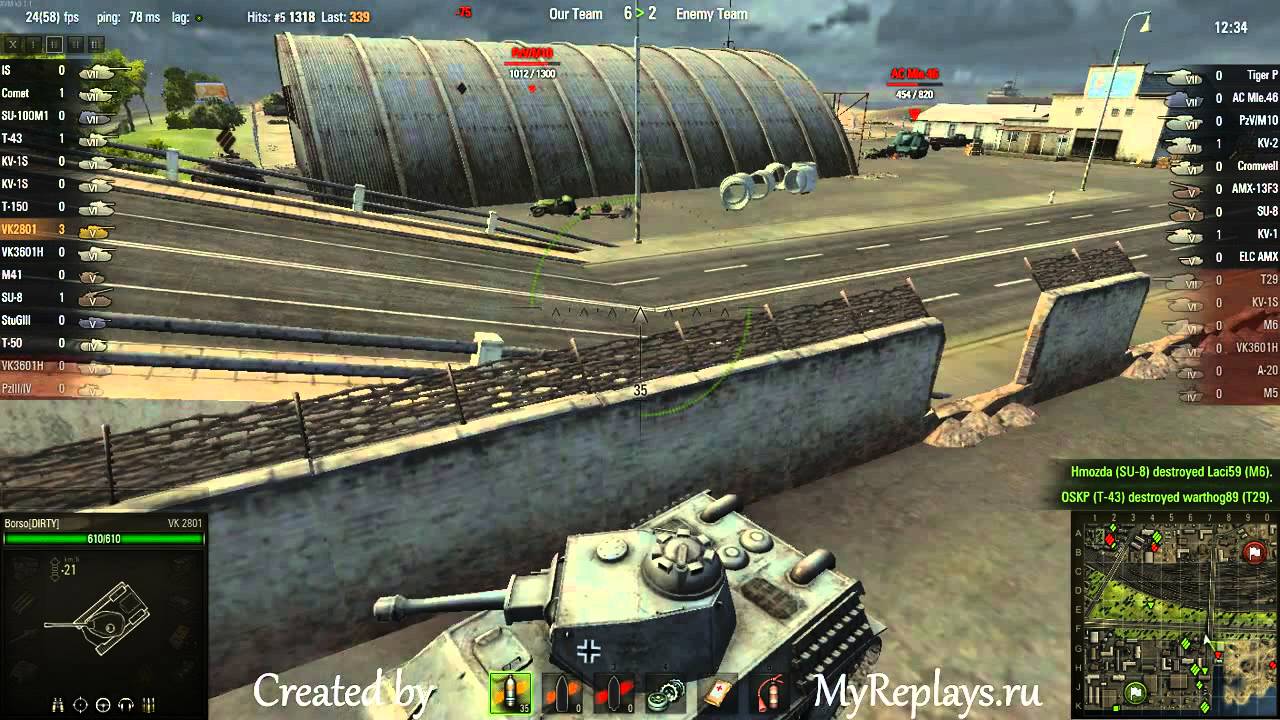 WOT: Port - VK 2801 - 8 frags - Top Gun - YouTube
