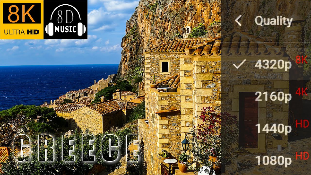 GREECE in 8K Video Ultra HD with 8D Relaxing Music for 8k Tv | 8K ...