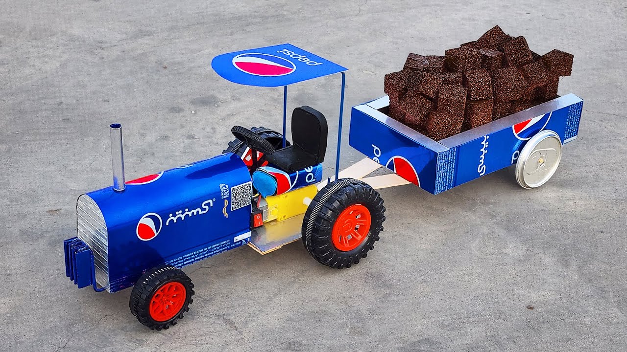 How to Make A tractor With Trolley from Pepsi cans 🚜 Cars at Home - DIY ...