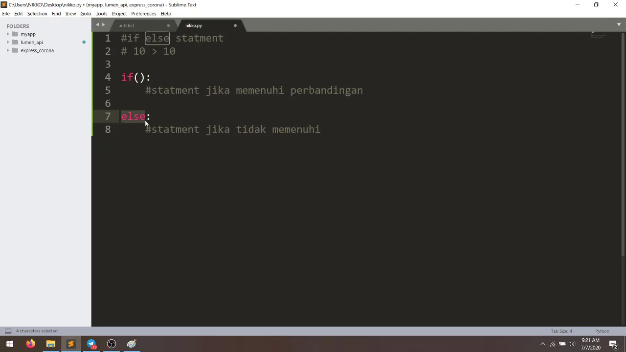 Tutorial Basic Python 10 Basic If Else Statment Youtube 4908