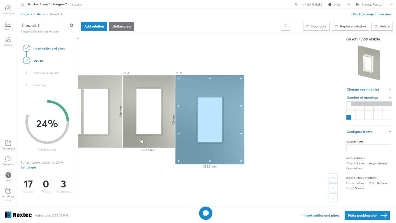 How to use the design step in Roxtec Transit Designer™ - YouTube
