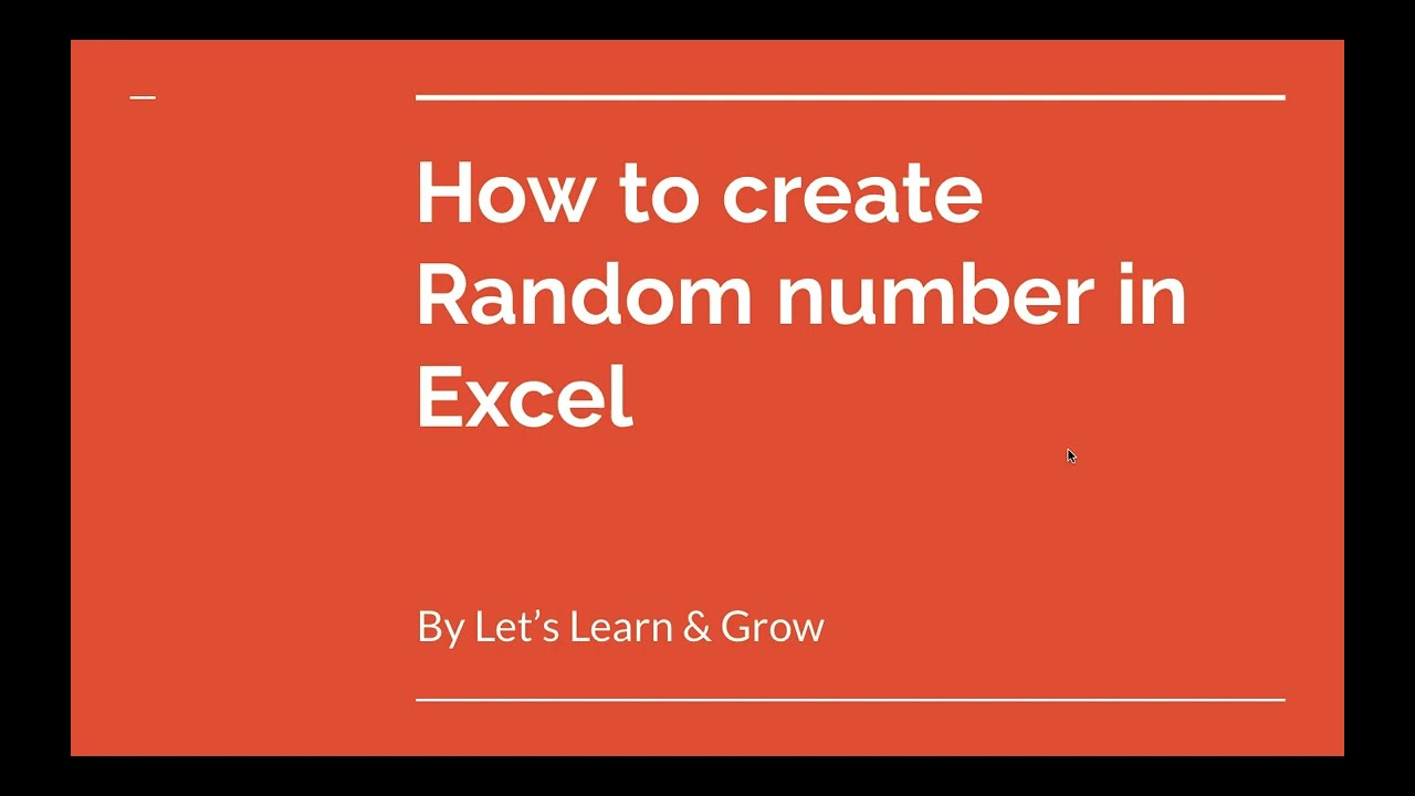 How To Create Random Number In Excel YouTube How To Create Random Number In Excel YouTube