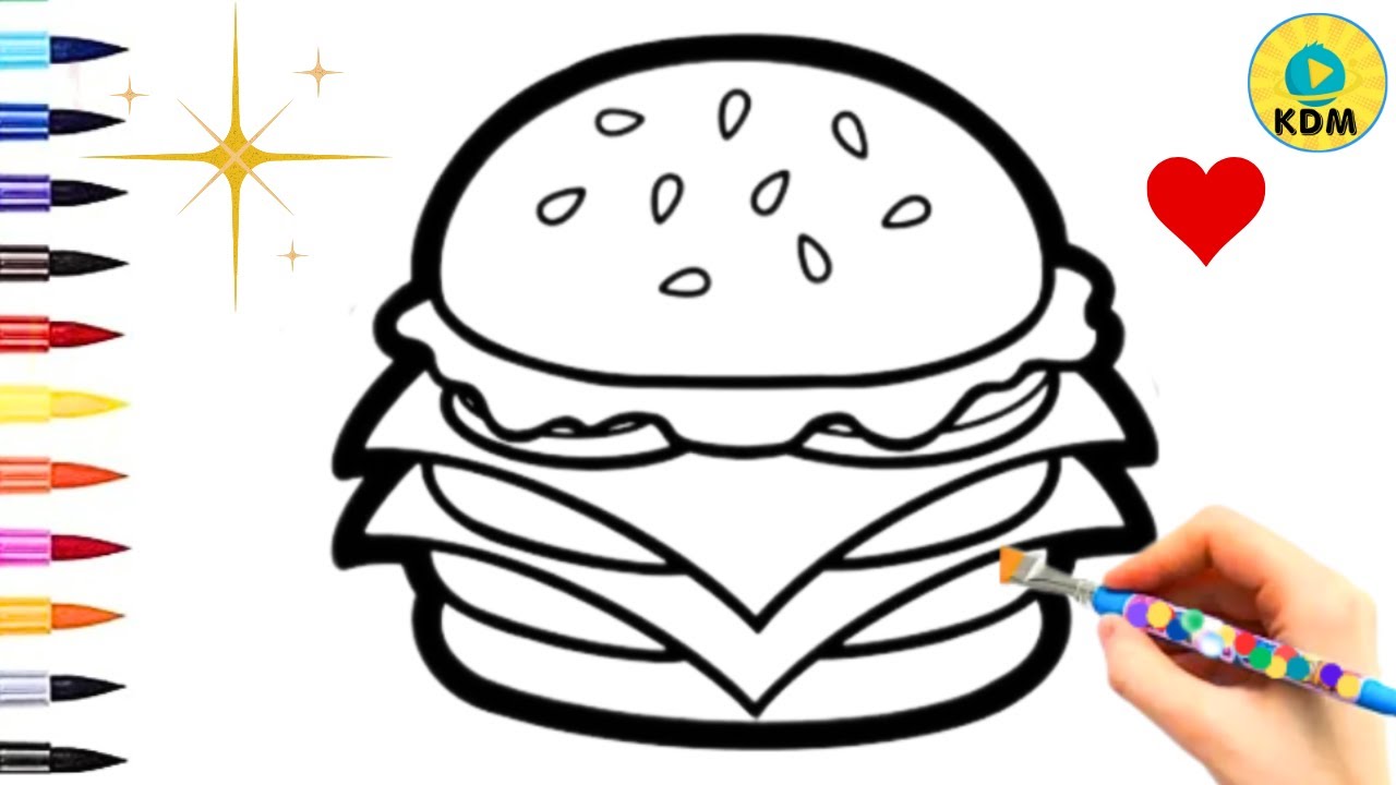 HOW TO DRAW BURGER EASY DRAWING FOR KIDS| STEP BY STEP| LEARN COLORING ...