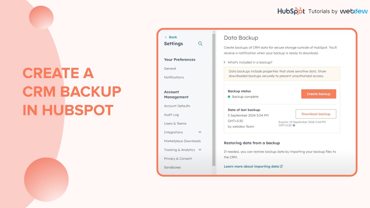 How to create a CRM backup in HubSpot - YouTube
