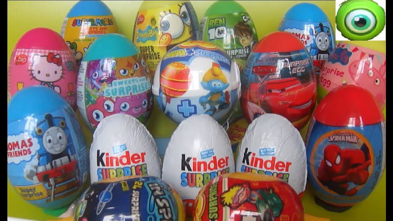 18 toys surprise eggs Spongebob The Smurfs Moshi Monsters Kinder ...