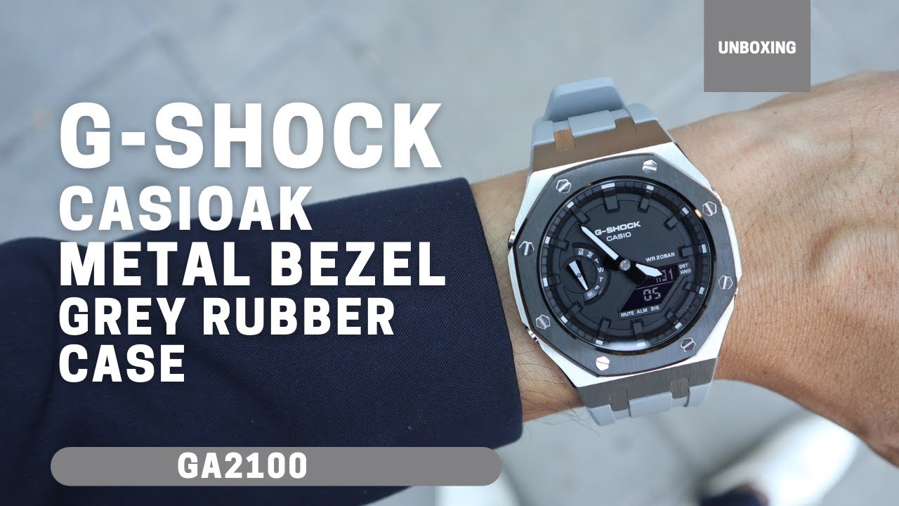 CasiOak GA2100 Two-Tone Metal Bezel Grey Fluorine Rubber - YouTube