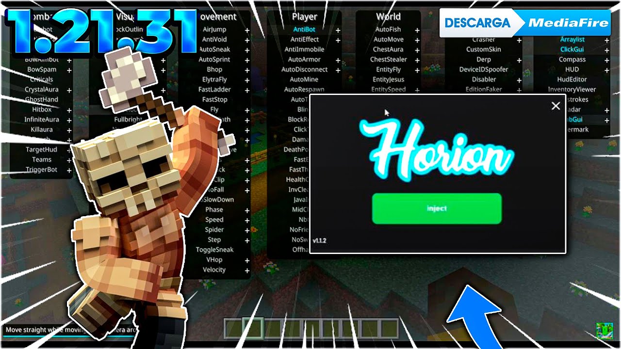 🏆 !NUEVO HACK HORION 1.21.31 MCBE (Kill Aura, Xray, Hitbox Expand y +50 ...