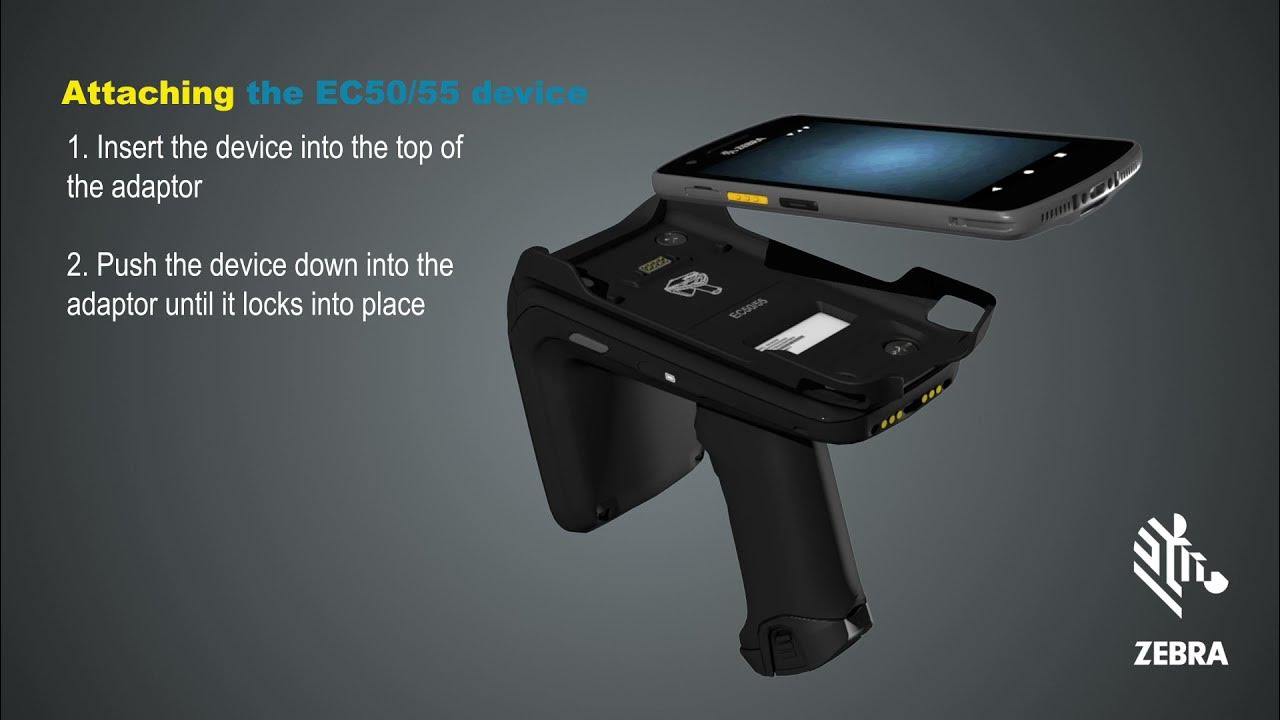 Attaching the EC50/55 mobile computer to the RFD40 UHF RFID Standard Sled | Zebra - YouTube