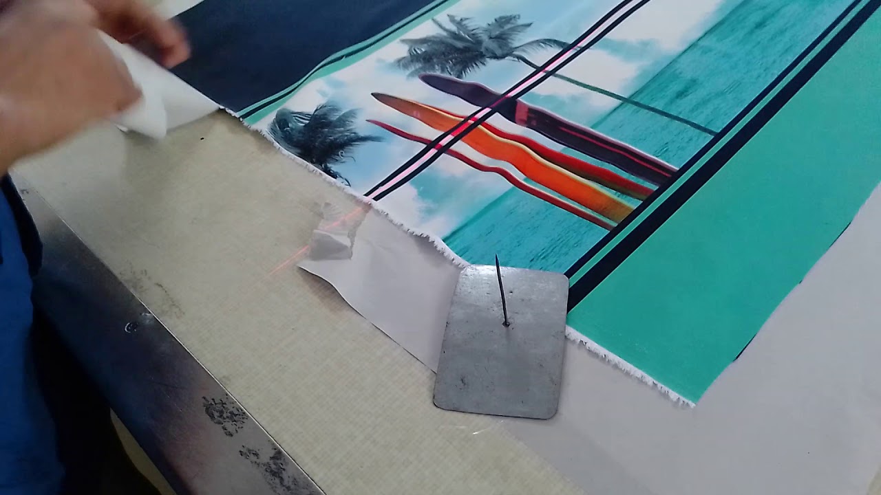 Print Stripe Fabric lay for block marker cutting using laser light ...