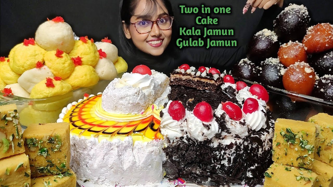 Eating Indian Sweets, Rasgulla, Gulab Jamun , Black Forest Cake | Big ...