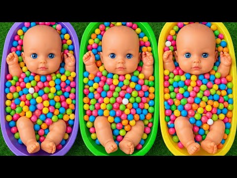3 Minutes Satisfying with Full of 3 Rainbow BathTubs Candy with M&M's & Magic Slime Cutting Video