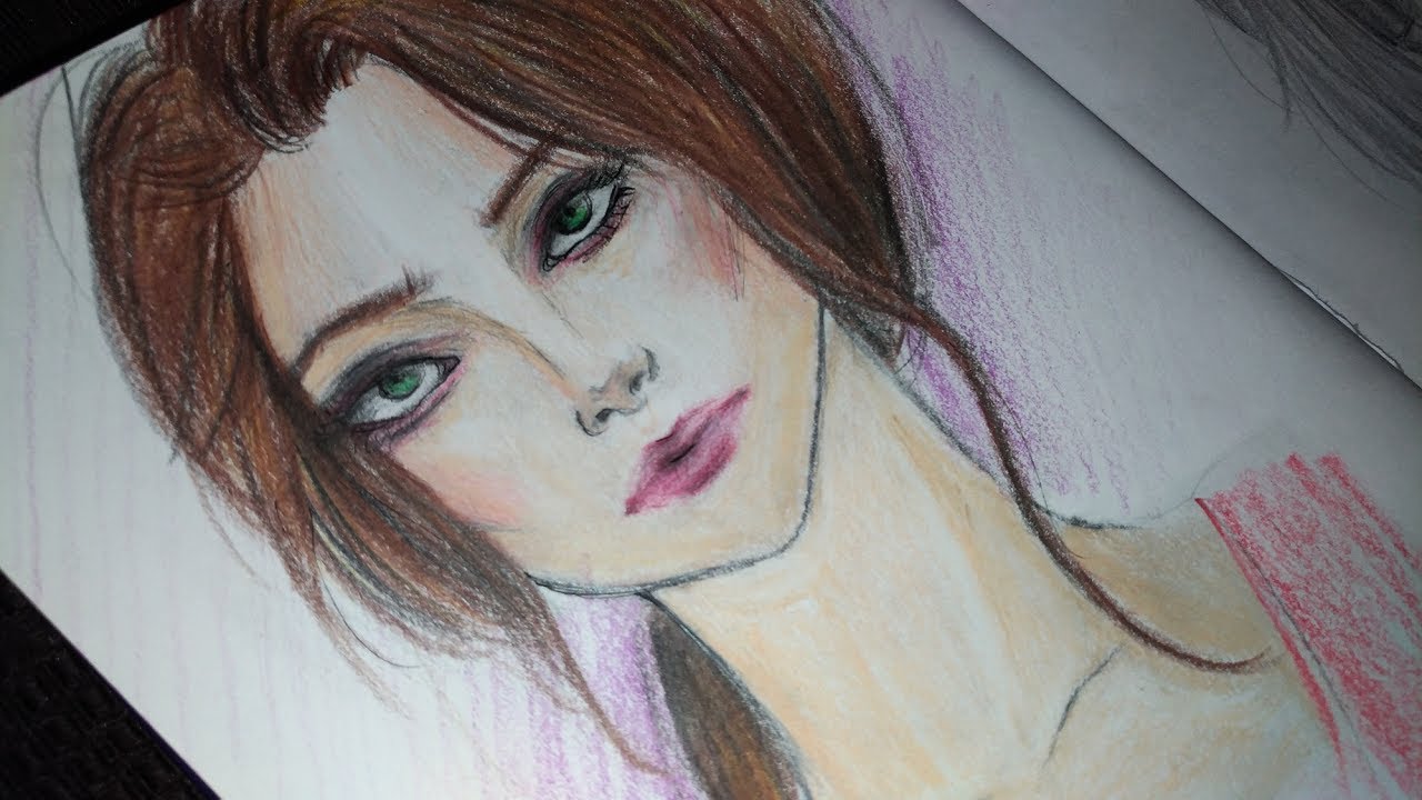 Drawing a girl with colored pencils - YouTube