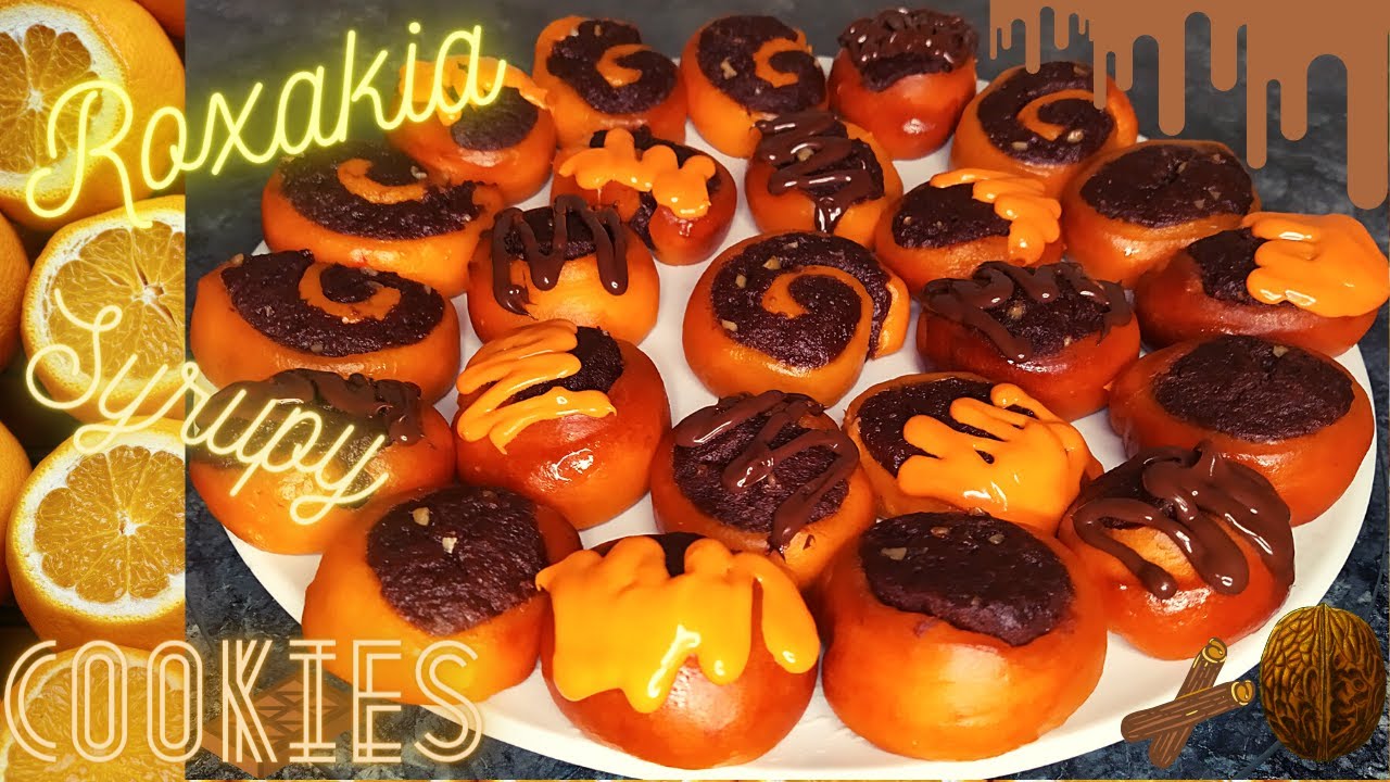 Roxakia syrupy cookies with orange, nuts and chocolate / Ροξάκια ...