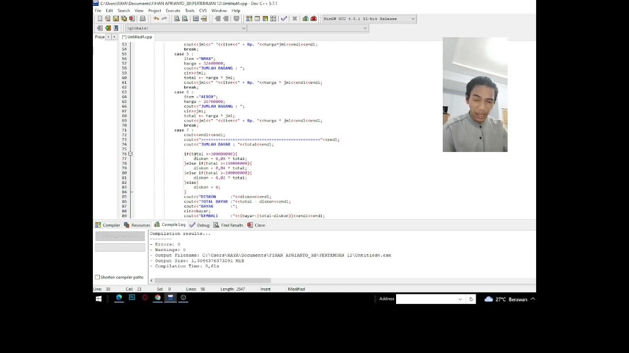 program kasir sederhana dealer motor |Dev C++| Fihan Aprianto - YouTube