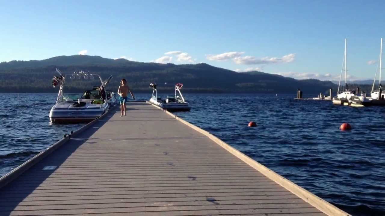 Jumping off the dock at the South Beach Marina at Payette Lake in ...