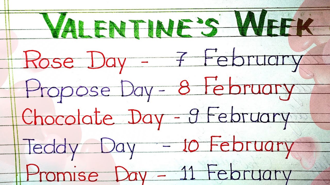 Valentine Week | 7 Feb to 14 Feb all day list | February days list 2026 ...
