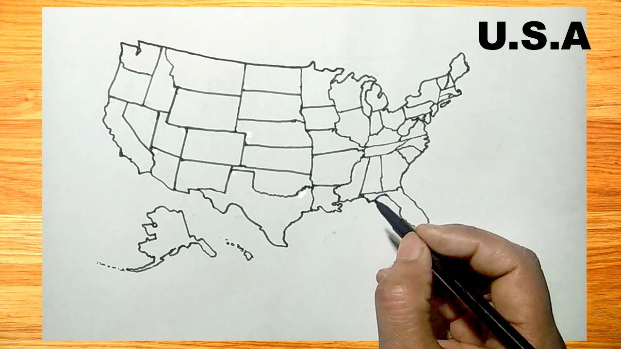 How to draw U.S.A map || USA blank map drawing - YouTube