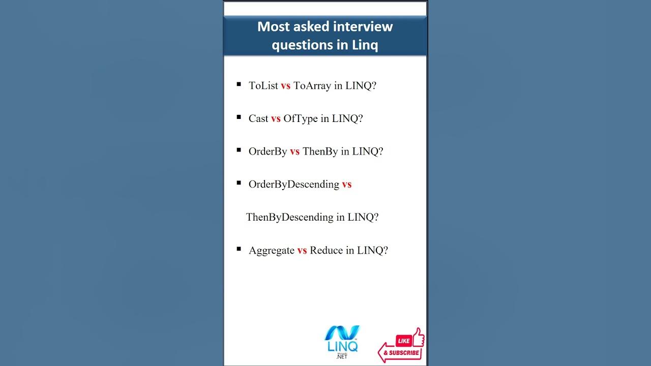Most Asked LinQ Interview Questions #Linq #Linqinterviewquestion # ...