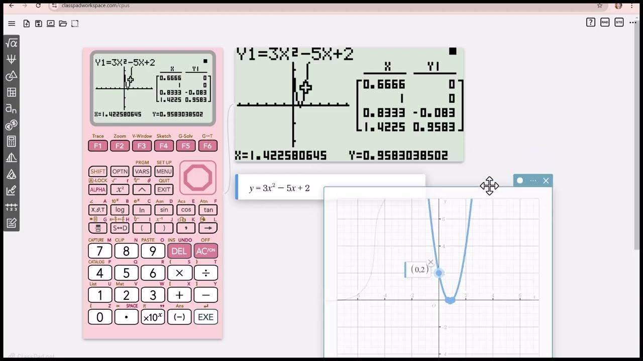 Multiple representations of functions on the fx 9750GIII and ClassPad Workspace - YouTube