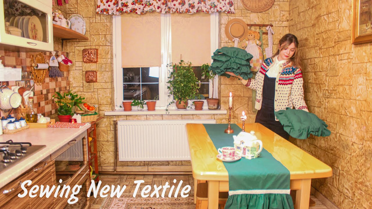Slow Village Life in my Winter House| Sewing new cozy textiles for a ...