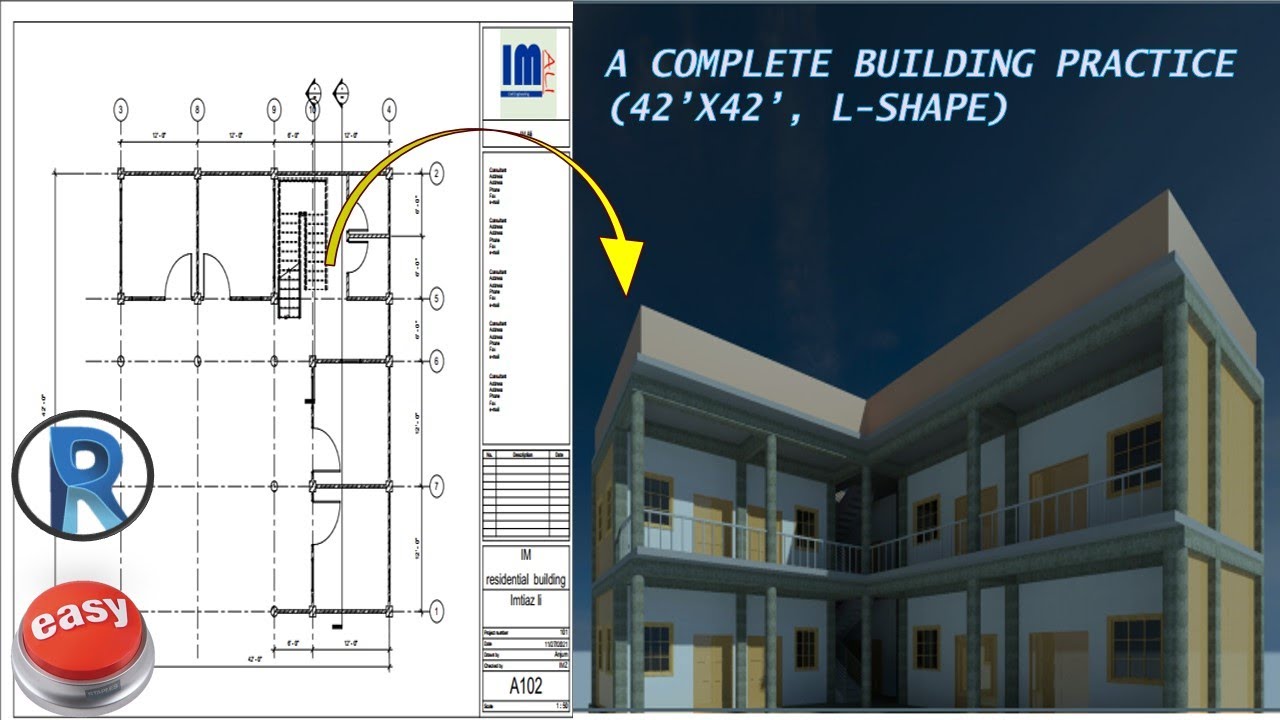 Complete building modeling Practice in Revit || 2 storey L -shape ...