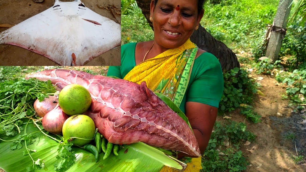 7 KG Stingray Fish Piece Cooking & Tasting In My Village - Grandmas ...