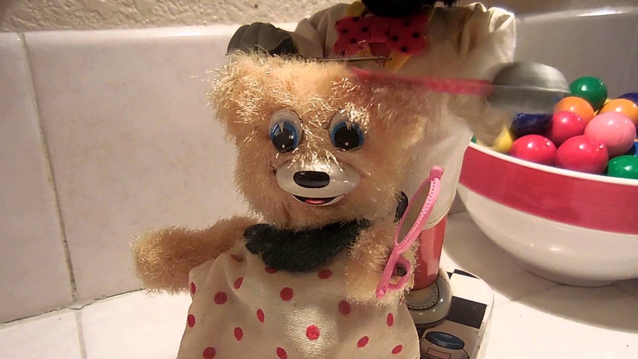 RARE 1950s Vintage BARBER BEAR Linemar Tin Toys Battery Operated Japan ...