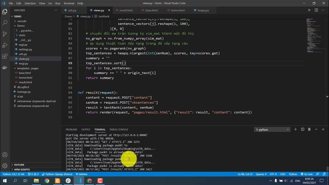 Demo Text Summary Website Using TextRank Algorithm - Python Django Web Application - YouTube
