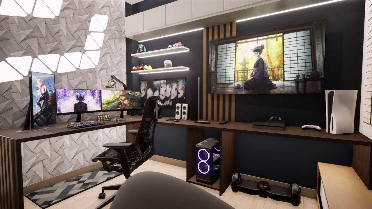 Diseño y decoración de Cuarto Gamer | Renderizado 3d - YouTube
