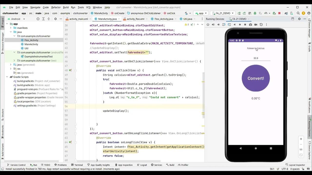 Celsius to Fahrenheit Converter Android app - YouTube