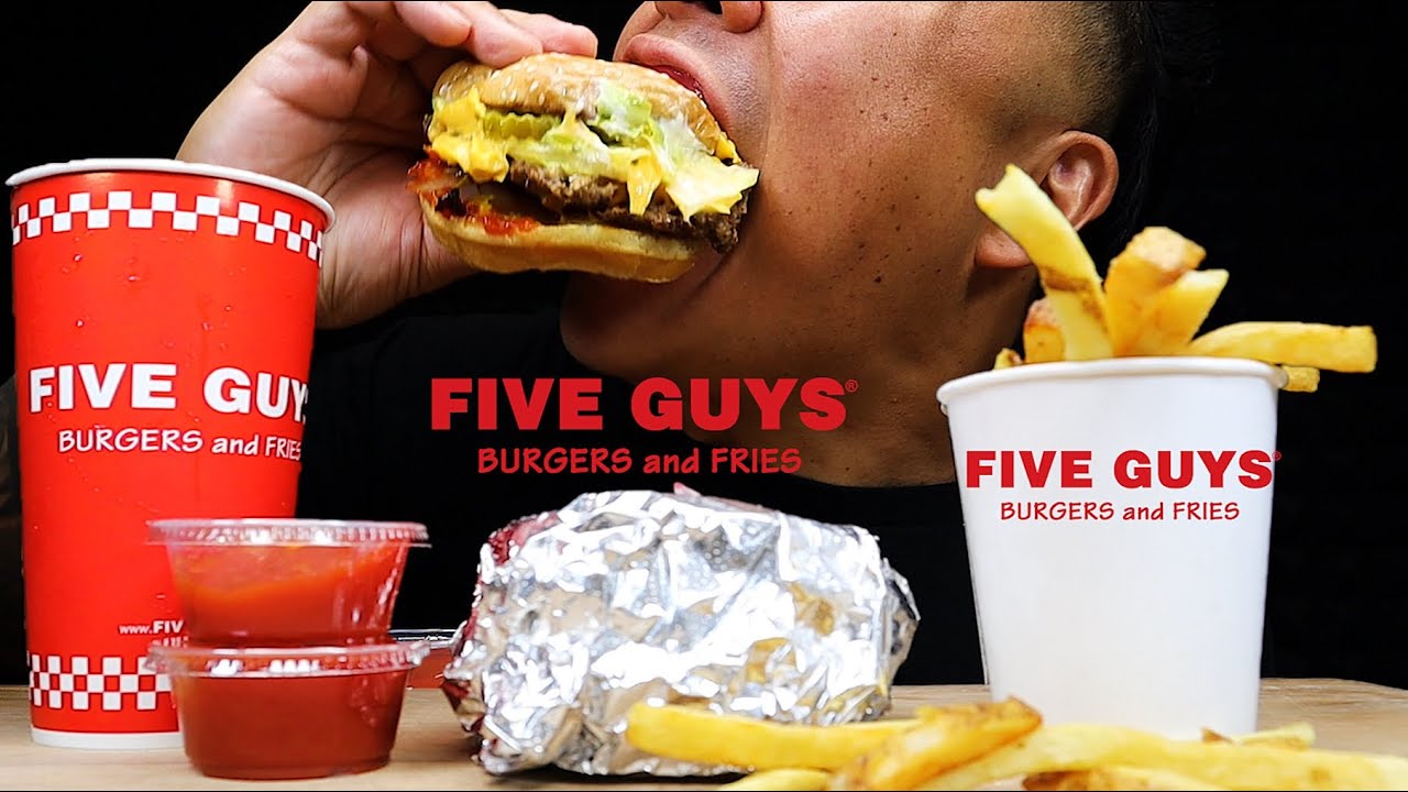 FIVE GUYS CHEESEBURGER & FRIES - YouTube